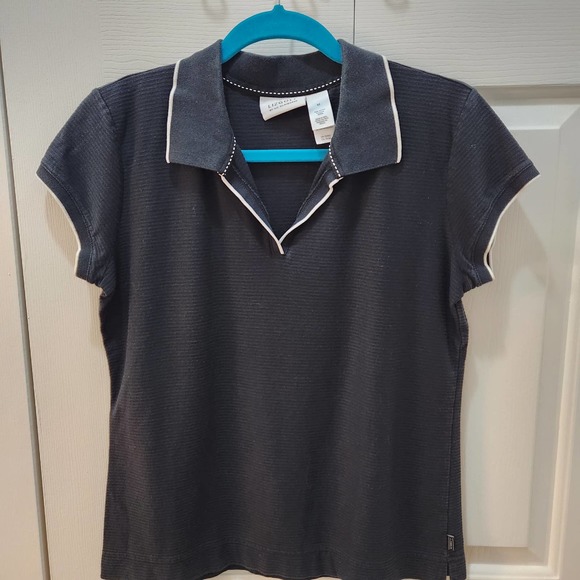 Liz Claiborne | Tops | Liz Golf Womens Size Med Navy Black With White ...